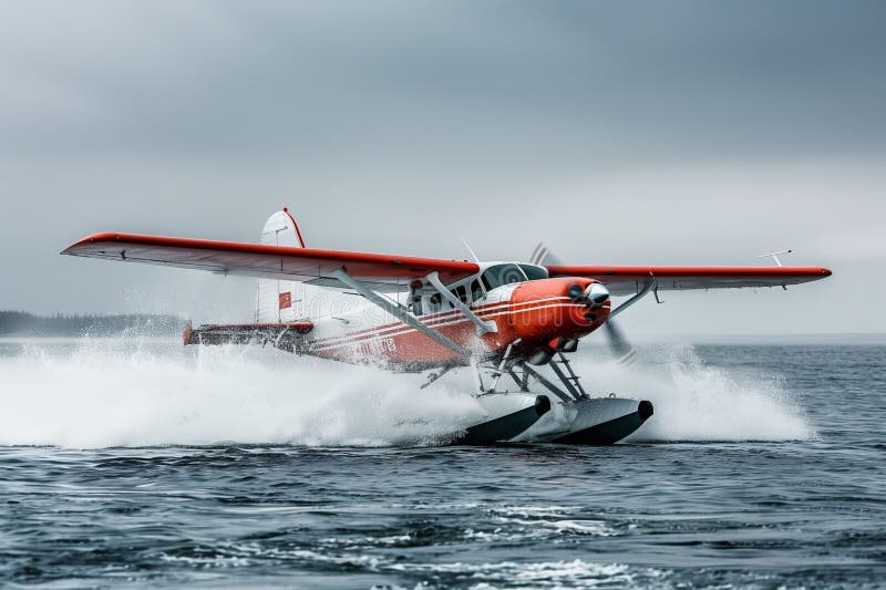 AI Generated Illustration of a Seaplane Taking Off from a Calm Lake ...