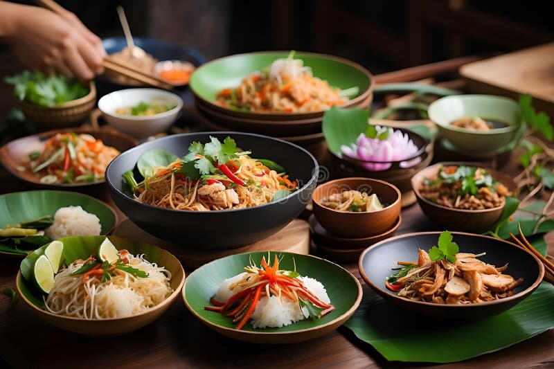 AI-generated Illustration of a Selection of Different Asian Dishes on a ...