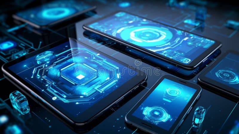 AI Generated Illustration of a Selection of Different Mobile Phones Lit ...