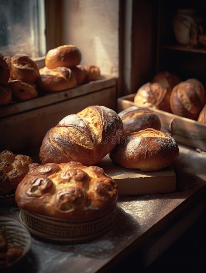 AI Generated Illustration of a Selection of Freshly Baked Bread on ...