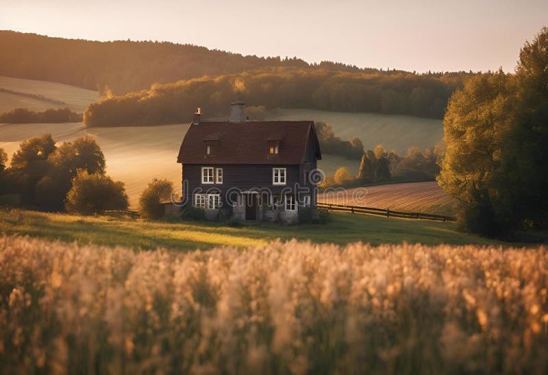 AI Generated Illustration of a Serene Countryside House Surrounded by ...