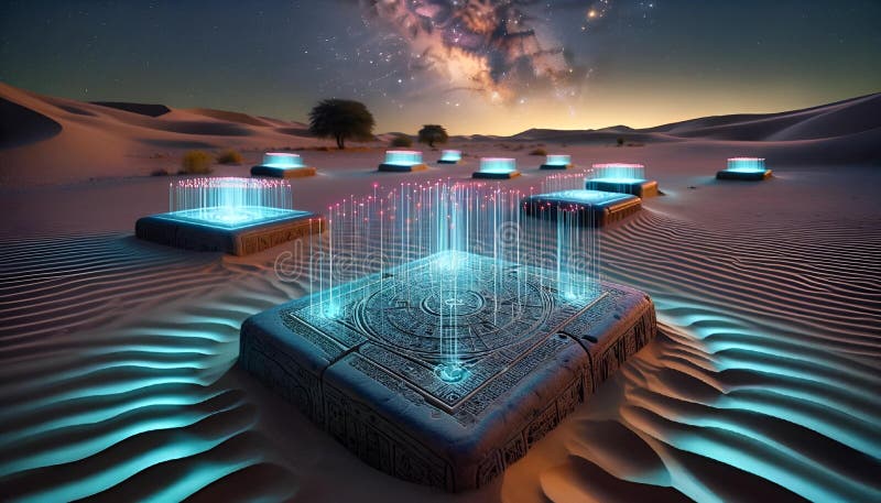 AI Generated Illustration of a Series of Old Stone Tablets in the Oasis ...