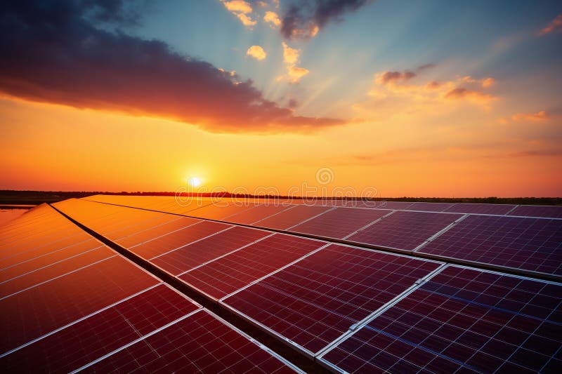 AI Generated Illustration of a Series of Photovoltaic Solar Panels ...