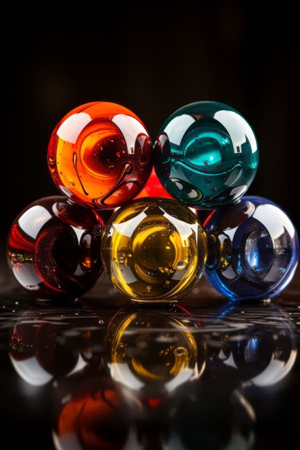 AI Generated Illustration of a Set of Glass Marbles Arranged on a ...