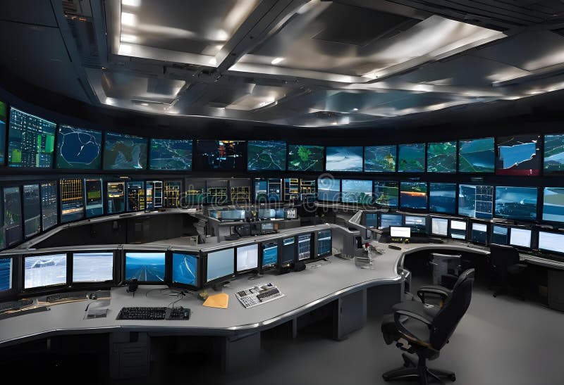 Multiple Monitors that are Sitting in a Room in Front of Some Windows ...