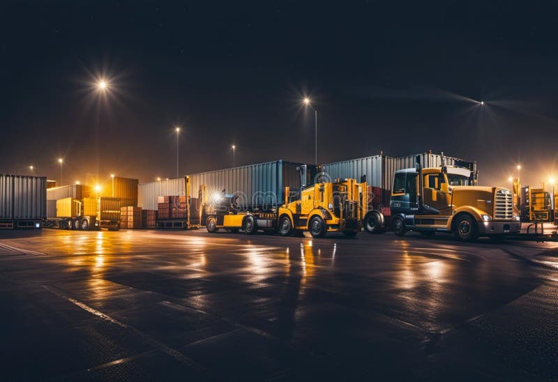 AI Generated Illustration of Several Large Freight Trucks Parked in a ...