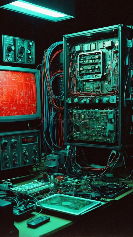 Multiple Monitors are Set in the Dark Room with Black Lighting Stock ...