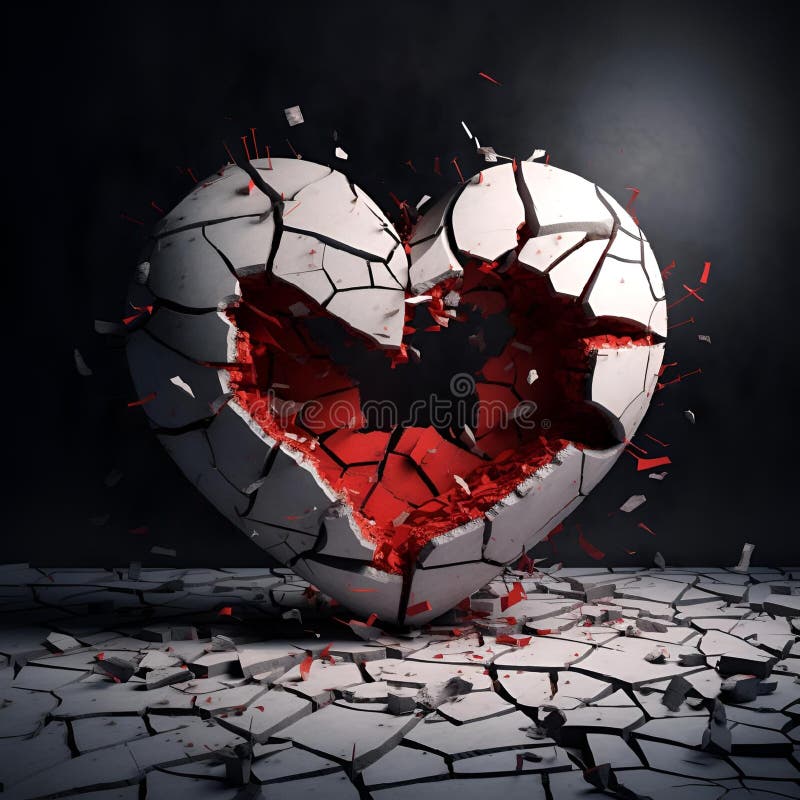 AI Generated Illustration of a Shattered Heart Forms a Broken Wall ...