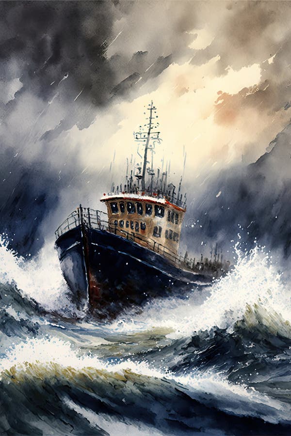 AI Generated Illustration of a Ship in the Storm Stock Illustration ...