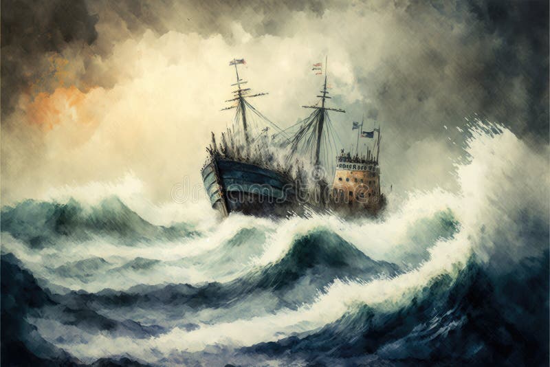 AI Generated Illustration of a Ship in the Storm Stock Illustration ...