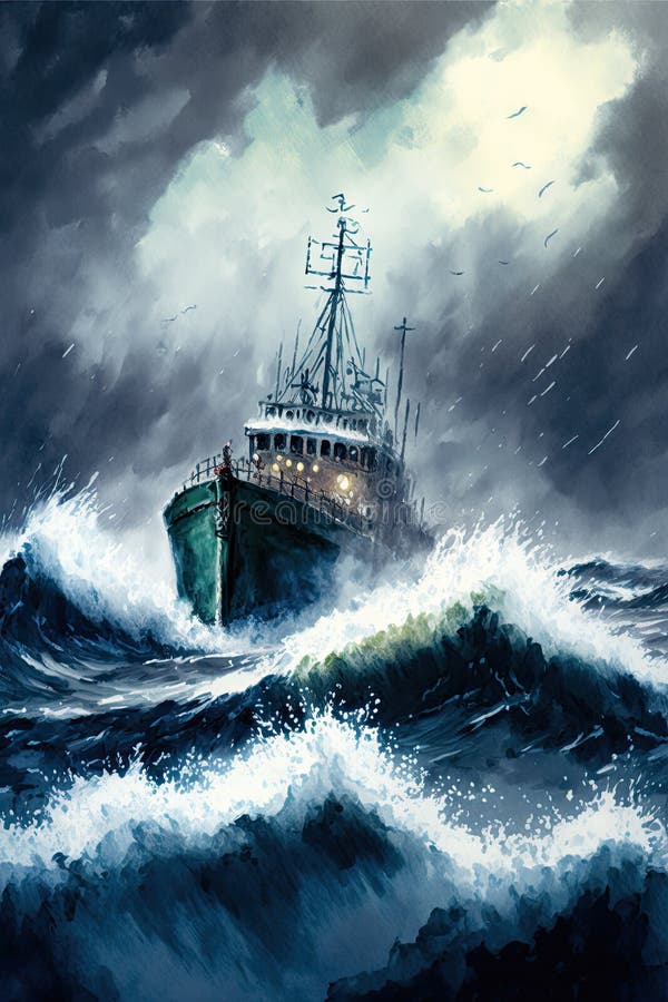 AI Generated Illustration of a Ship in the Storm Stock Illustration ...