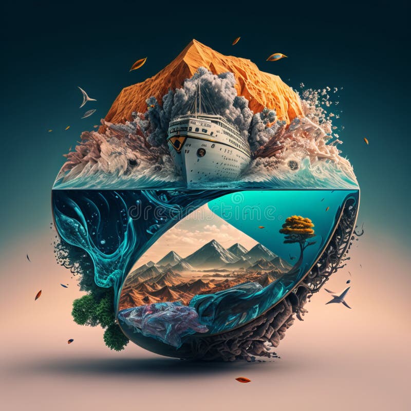 AI Generated Illustration of a Ship and a Valley Under the Sea Stock ...