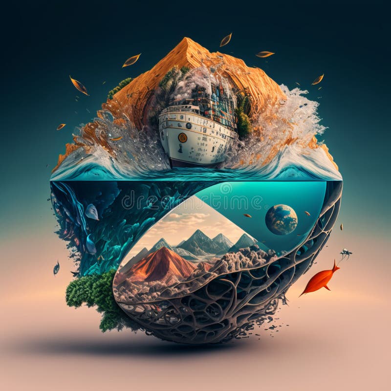 AI Generated Illustration of a Ship and a Valley Under the Sea Stock ...