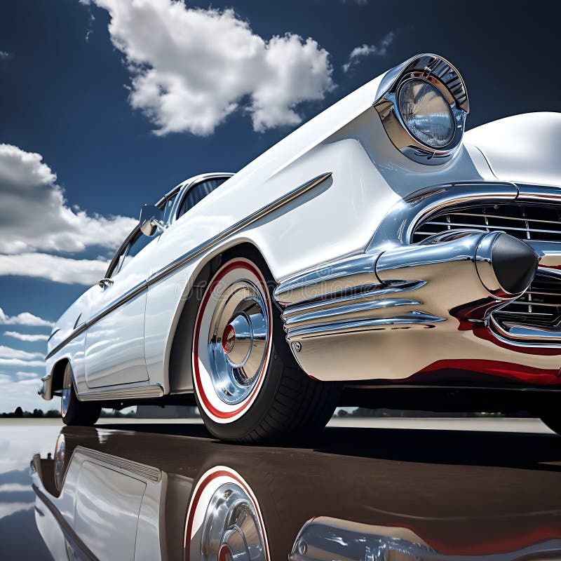 The Front End of an Old White Car in a Puddle Stock Illustration ...