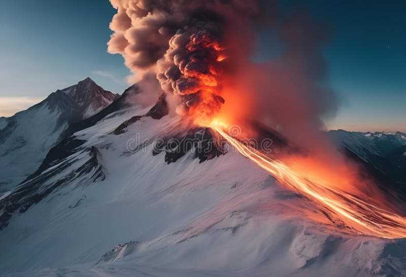 AI Generated Illustration of a Side View of a Vibrant Eruption with ...