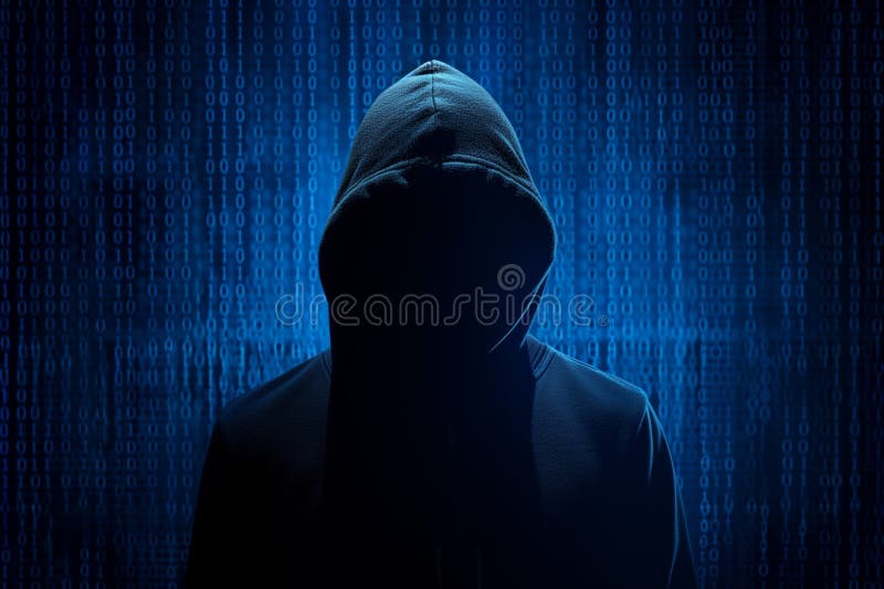 AI Generated Illustration of a Hacker in a Hoodie, Against a Backdrop ... AI Generated Illustration of a Hacker in a Hoodie, Against a Backdrop ...
