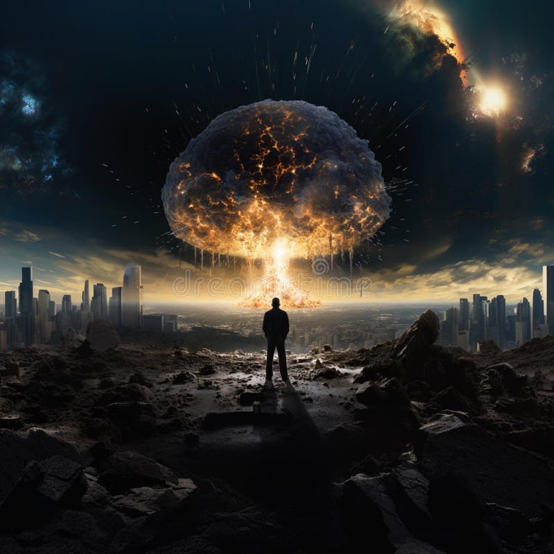 AI Generated Illustration of a Silhouette of a Man in a Desolated ...