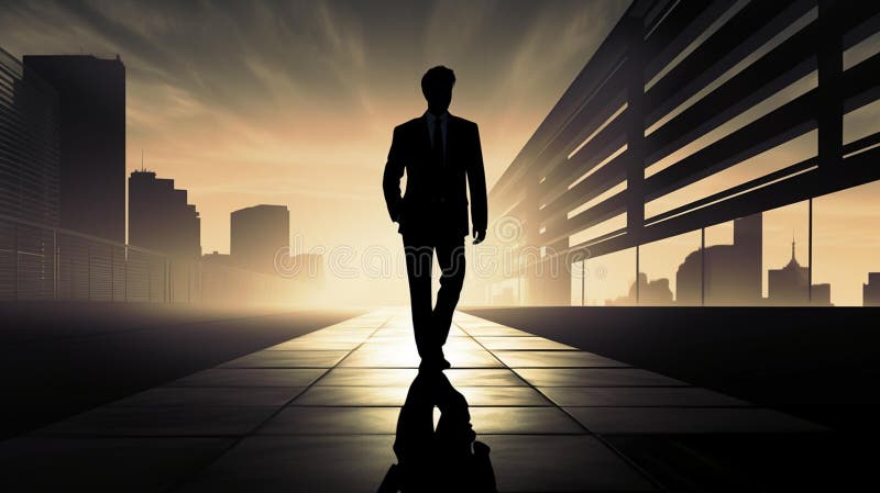 Silhouetted Man Standing on Floor, Facing City Buildings, from Inside ...