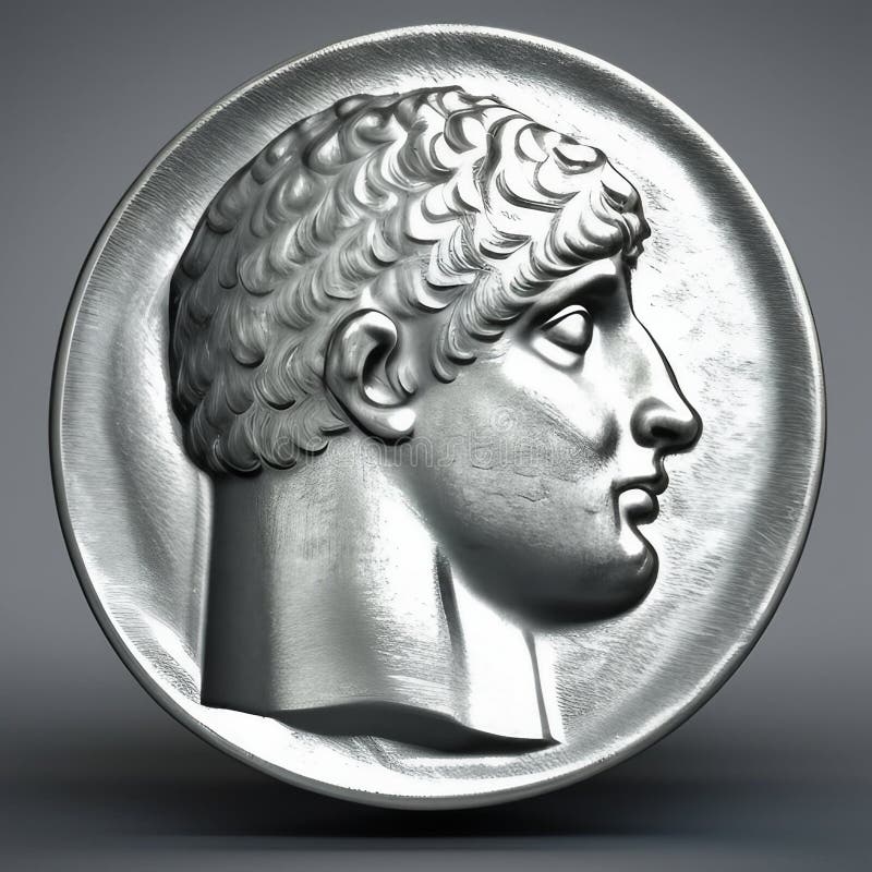 AI Generated Illustration of a Silver Coin with the Side Profile of a ...