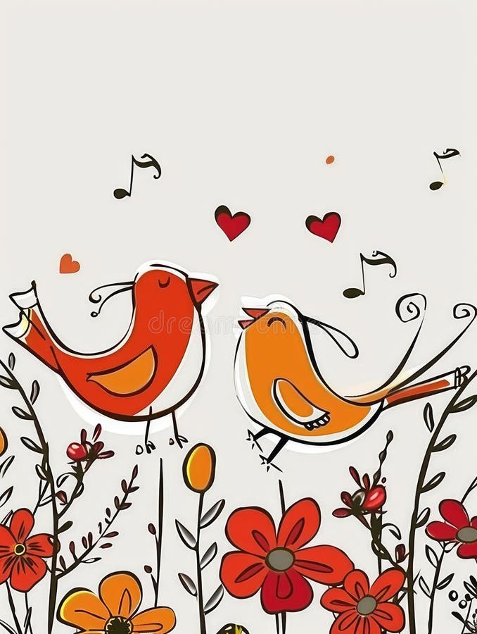 AI Generated Illustration of a Simple Cartoon of Two Birds Singing in ...