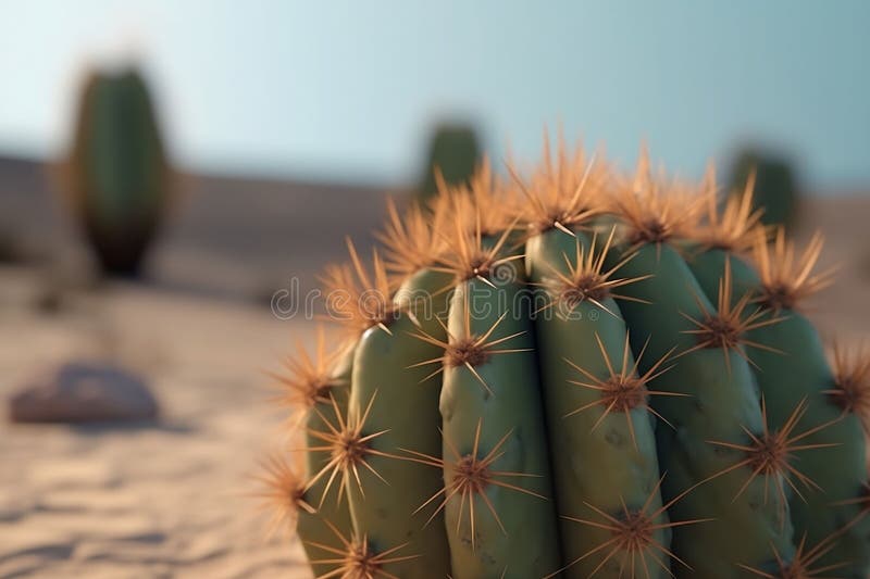 AI Generated Illustration of a Single Cactus Plant in the Arid and ...
