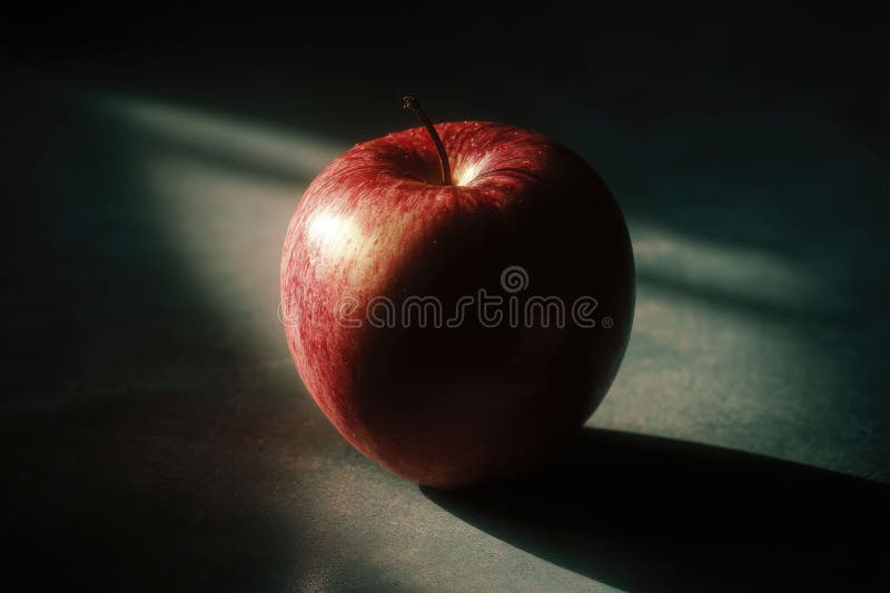 AI-generated Illustration of a Single Red Apple Illuminated by Dramatic ...