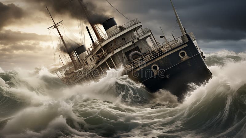 AI-generated Illustration of a Sinking Ship in the Raging Ocean Waves ...