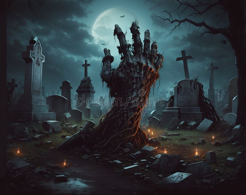 AI Generated Illustration of a Skeletal Zombie Hand Emerging from a ...