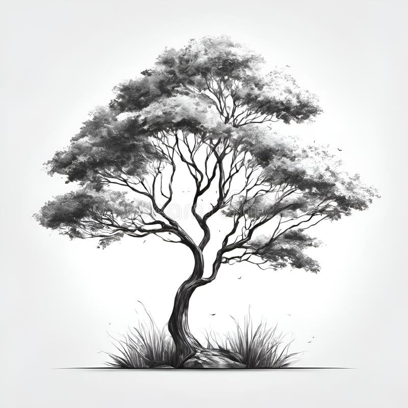 AI Generated Illustration of a Sketch-style Tree with Leaves on White ...