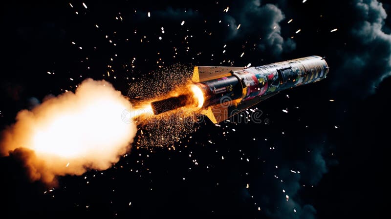 A Rocket is Launched into the Sky with Fire Coming Out Stock ...