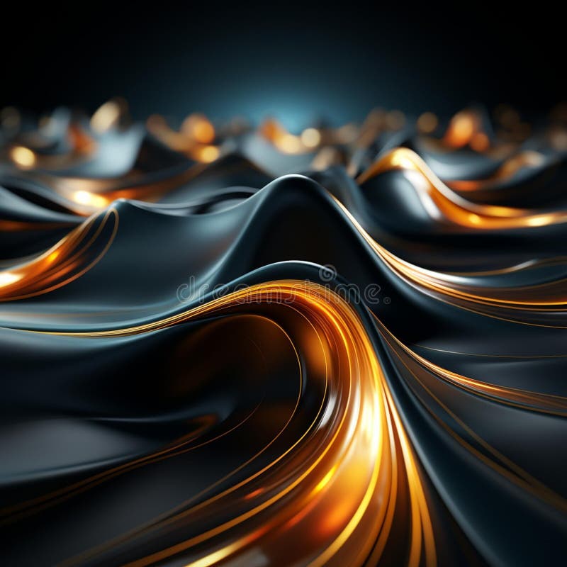 AI Generated Illustration of Sleek Golden and Dark Wavy Patterns Stock ...