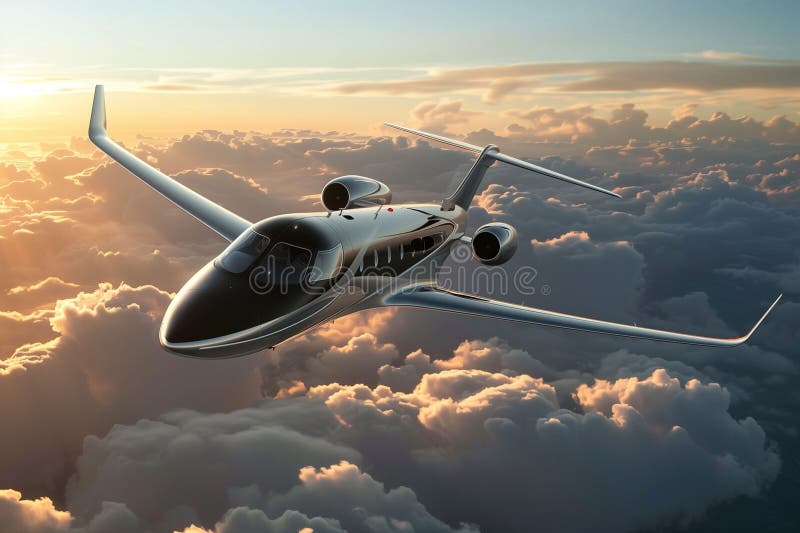 AI Generated Illustration of a Sleek Private Jet Flying Above the ...