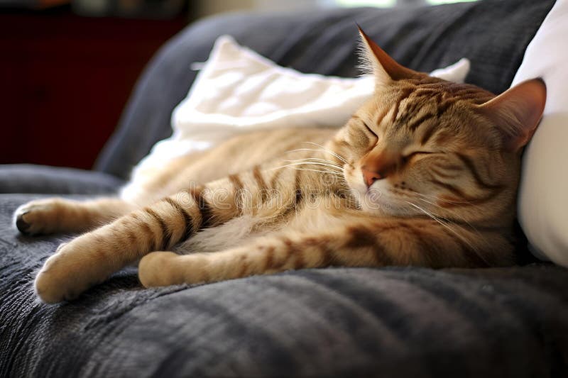 AI Generated Illustration of a Sleepy Tabby Cat Napping on the Couch ...