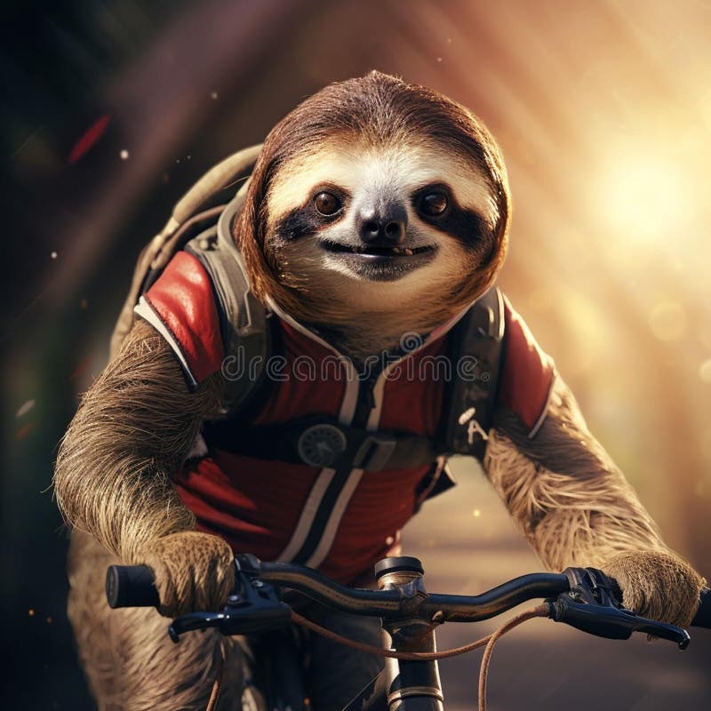 AI Generated Illustration of a Sloth Atop a Bicycle with an Inquisitive ...