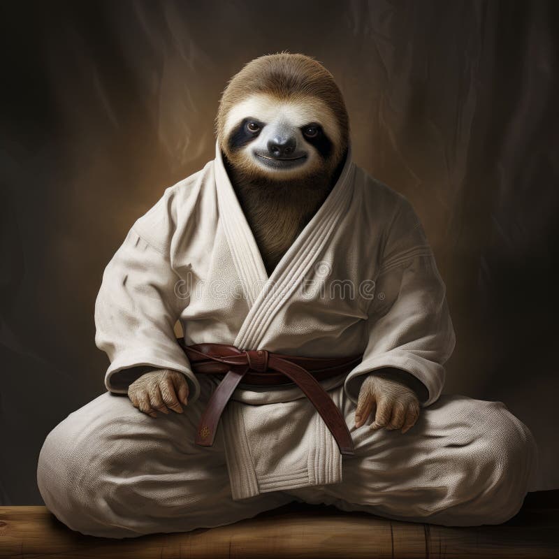 AI Generated Illustration of a Sloth Wearing a Karate Gi, Perched in a ...