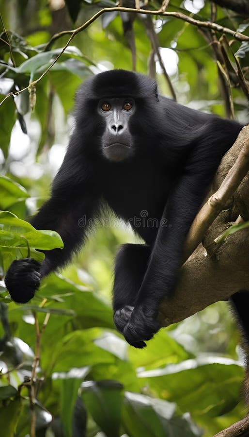 AI Generated Illustration of a Small Black Monkey Perched in a Tree ...