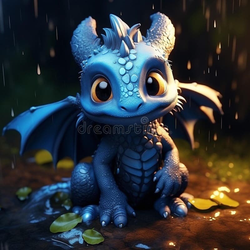 AI Generated Illustration of a Small Blue Dragon in the Rain ...