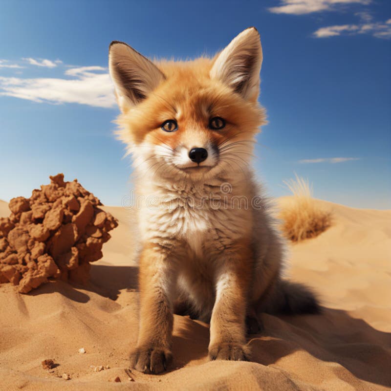 AI Generated Illustration of a Small, Brown Fox Sitting in the Sand ...