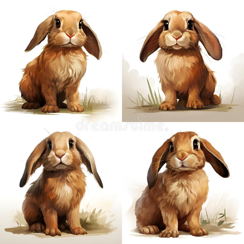 AI Generated Illustration of Small Brown Rabbits in Various Poses Stock ...
