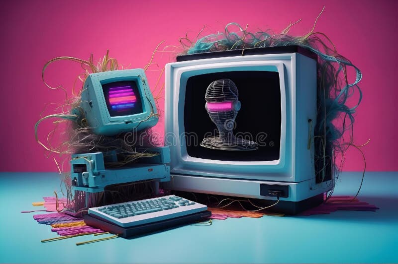 A Whimsical Tech Tableau Where Vibrant Data Streams Merge with Hardware ...