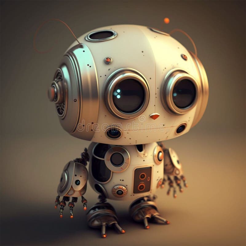 AI Generated Illustration of a Small Cute Friendly Robotic Figure Stock ...
