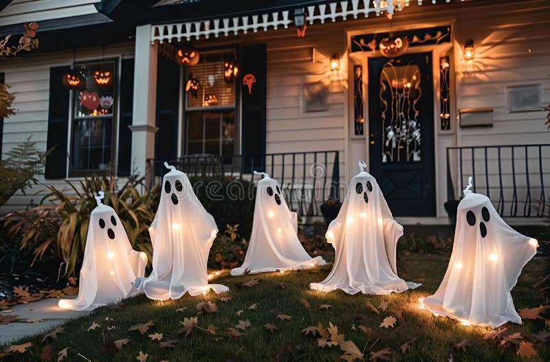 Some Small Statues of Ghosts are Placed Outside of a House Stock ...