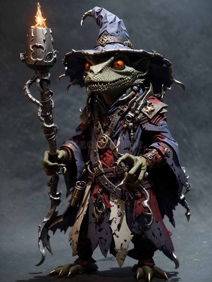 AI Generated Illustration of a Small Lizard in a Wizard Outfit Stock ...