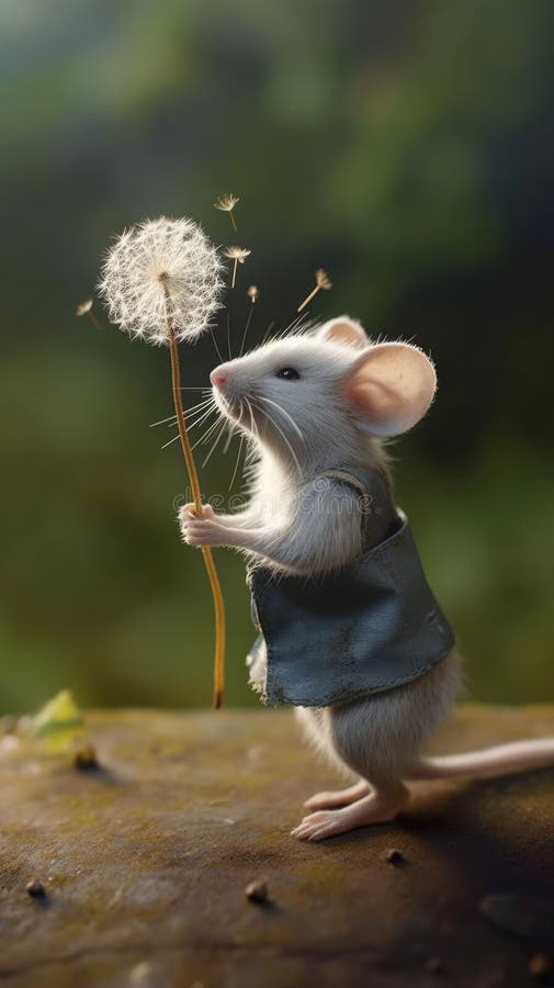 AI Generated Illustration of a Small Mouse Holding a Dandelion Stock ...