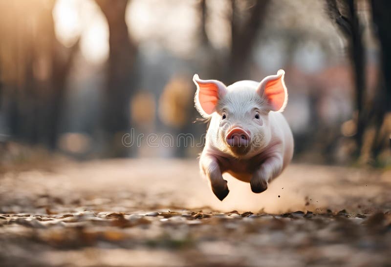 A Little Pig Running on a Dirt Path in a Forest Stock Illustration ...