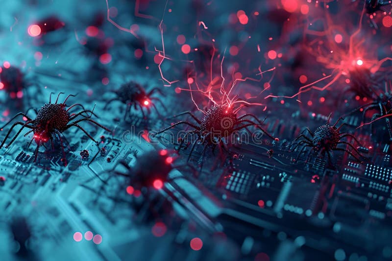 AI Generated Illustration of Small Red Spider Crawling on Computer ...