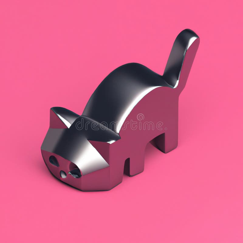 AI Generated Illustration of a Small Silver Figure of a Cat on the Pink ...