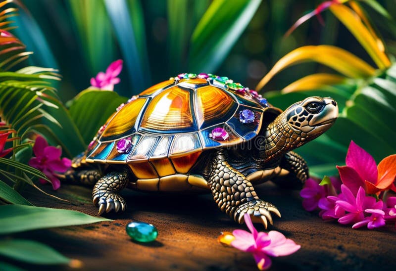AI-generated Illustration of a Small Turtle with an Array of Colorful ...