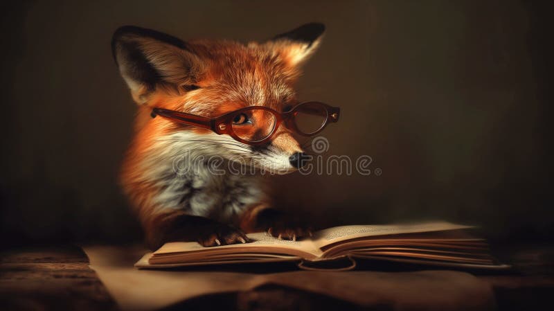 AI Generated Illustration of a Smart Fox with Glasses on an Open Book ...
