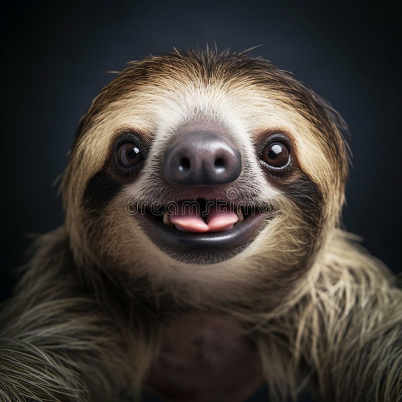AI Generated Illustration of a Smiling Sloth on a Dark Background Stock ...